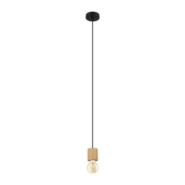 EGLO 99078A Turialdo 1-Light Black / Natural Wood Pendant | DelMarFans.com